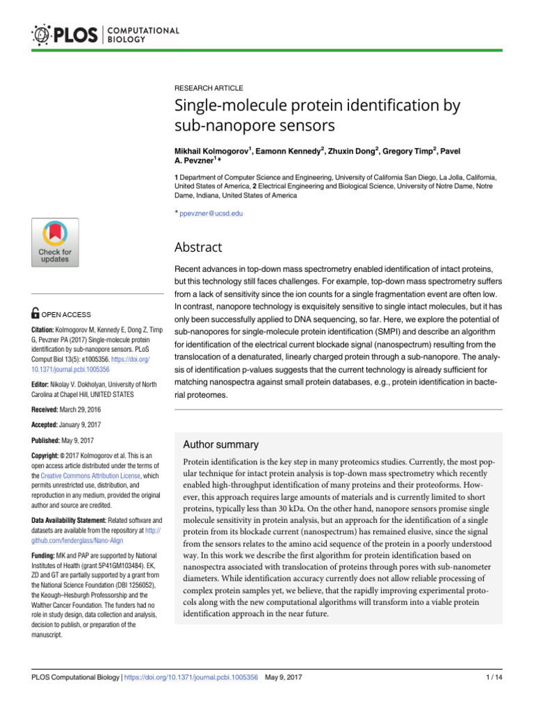Single molecule protein identification by sub nanopore sensors | PDF ...