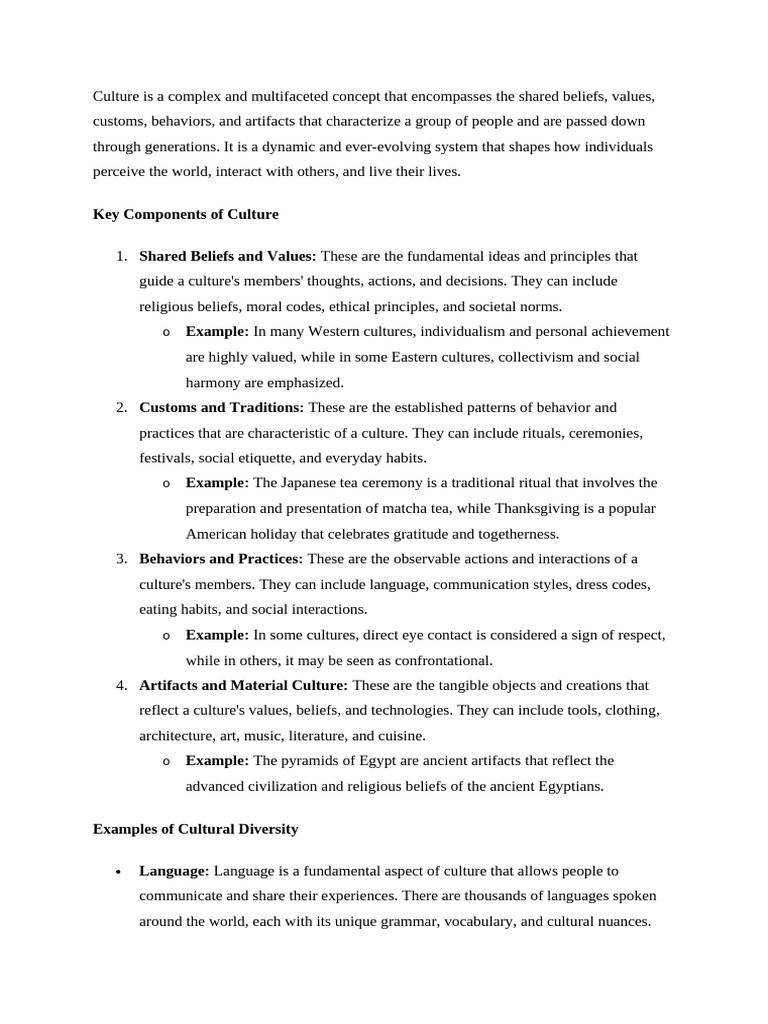 Culture Is A Complex and Multifaceted Concept That Encompasses The ...