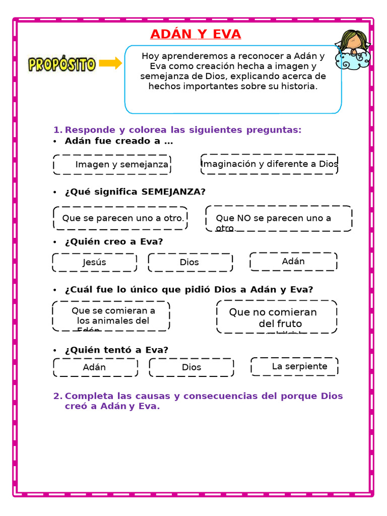 Actividades sobre Adán y Eva para niños | PDF | Adán y Eva | Víspera