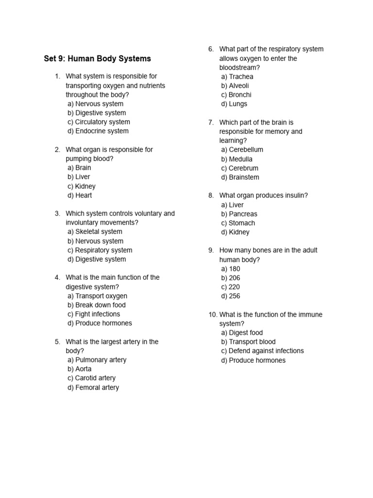 Set 9 - Human Body Systems | PDF