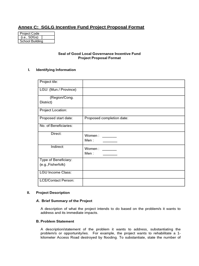 C. SGLG Incentive Fund Project Proposal Format | PDF | Project ...