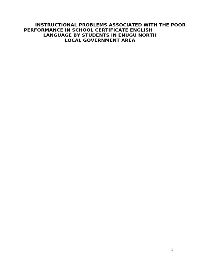 Instructional Problems Associated With The Poor Performance in School Certificate English ...
