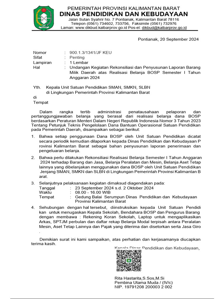 Undangan Rekonsiliasi BOSP 2024 | PDF