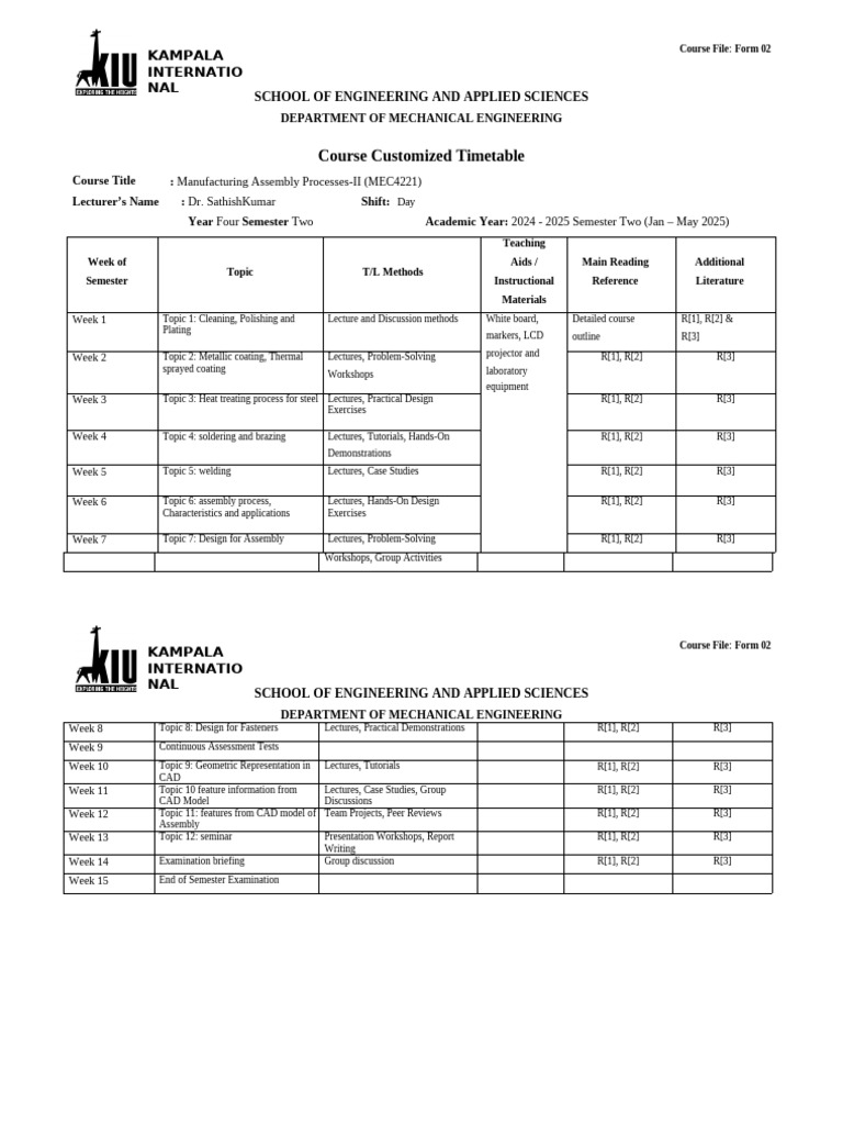 6.MEC 4221 Manufacturing Assembly Processes-II-Customized Timetable ...