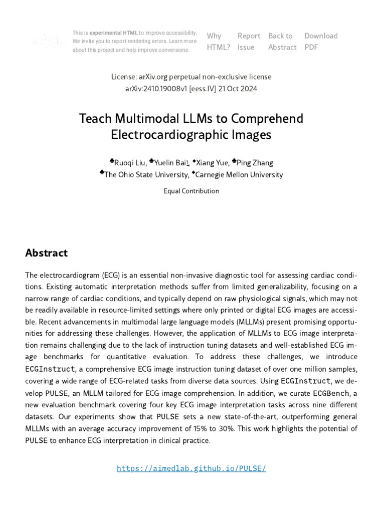 Teach Multimodal LLMs to Comprehend Electrocardiographic Images | PDF | Electrocardiography