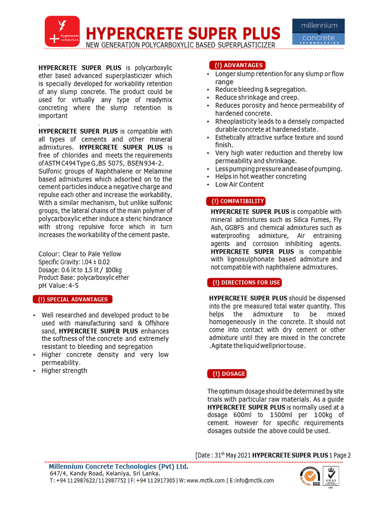 Hypercrete Super Plus Overview | PDF | Concrete | Chemical Substances