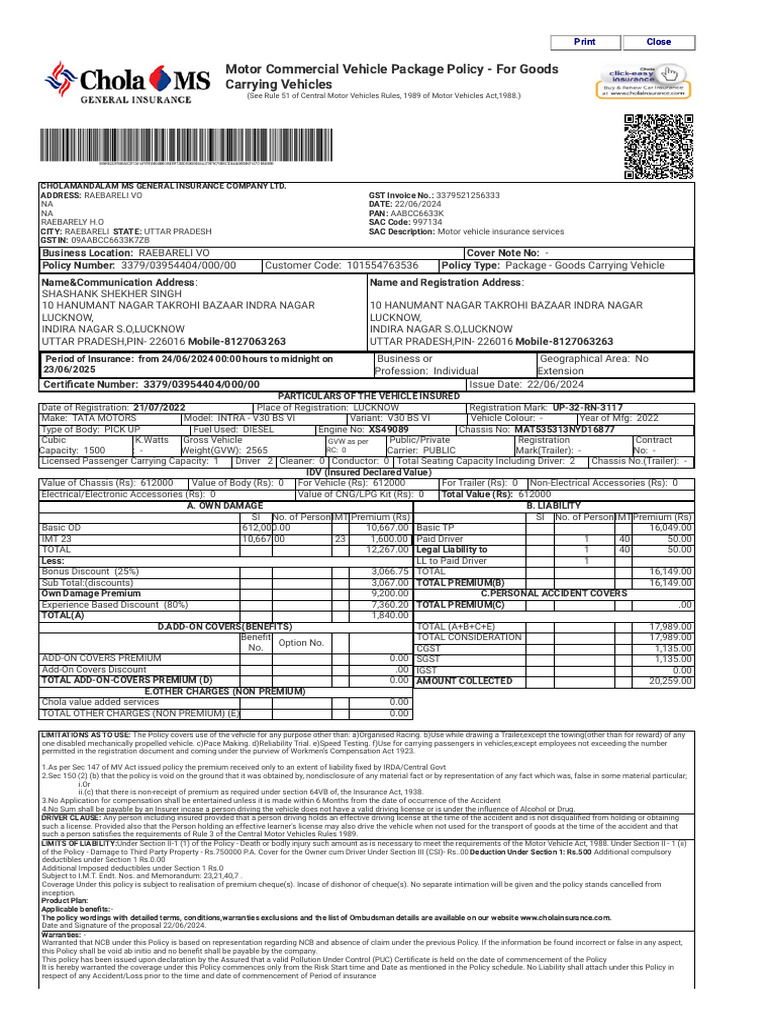 Policy Schedule Certificate Motor (4) | PDF | Insurance | Driver's License