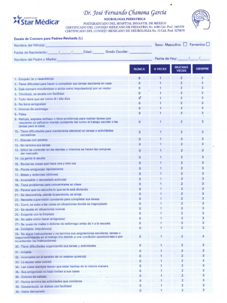 ESCALA CONNERS INATENCION HIPERACTIVIDAD | PDF