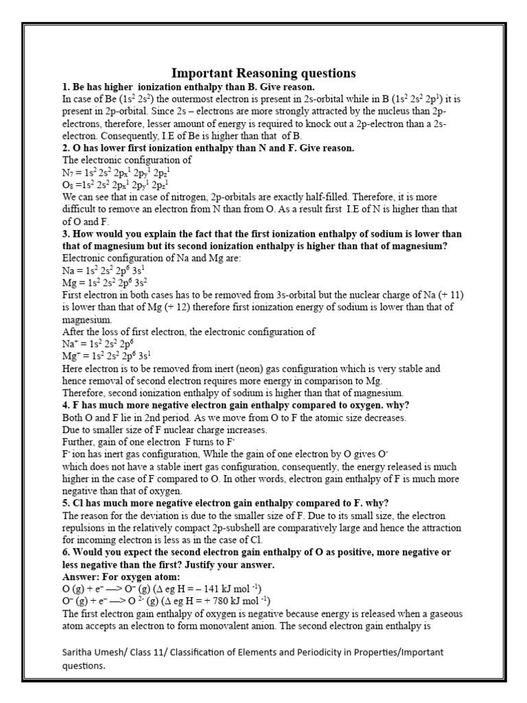 Class 11: Periodicity & Element Classification | PDF | Ion | Periodic Table