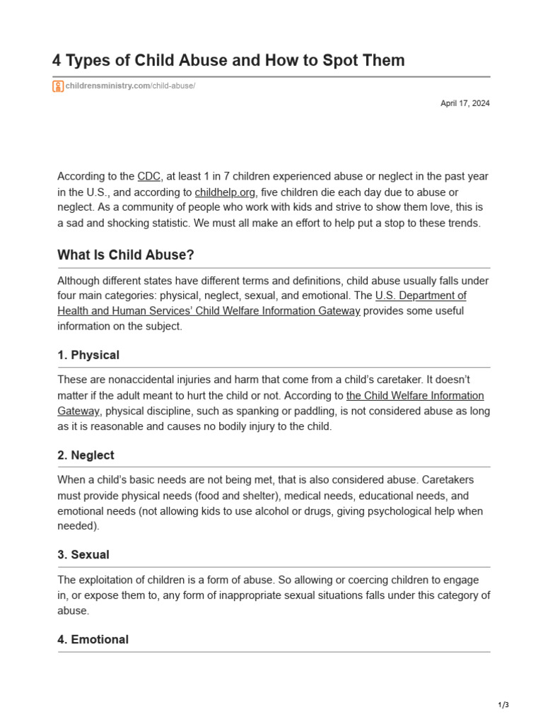 4 Types of Child Abuse and How To Spot Them | PDF | Child Abuse | Child ...