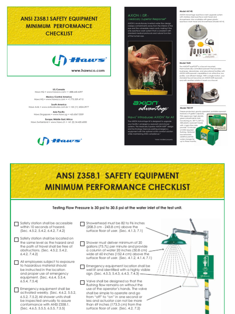 ANSI Eyewash Check List ANSI Z358.1 HAWS | PDF | Valve | Tap (Valve)