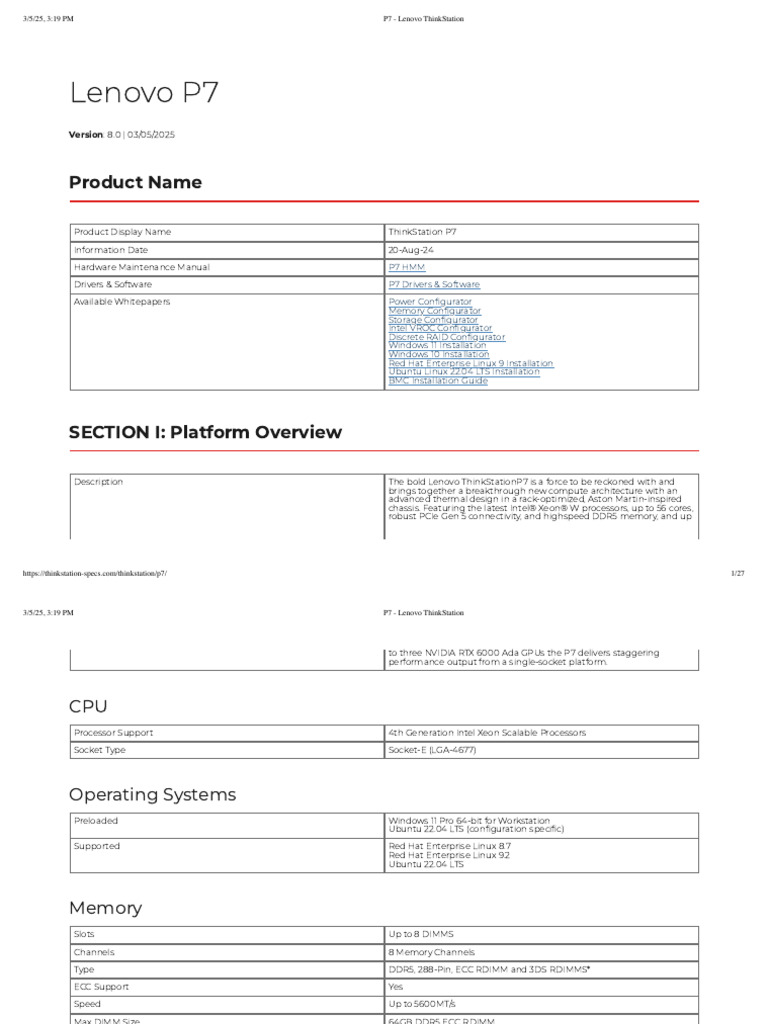 P7 Lenovo ThinkStation 7 | PDF | Computer Hardware | Computer Engineering
