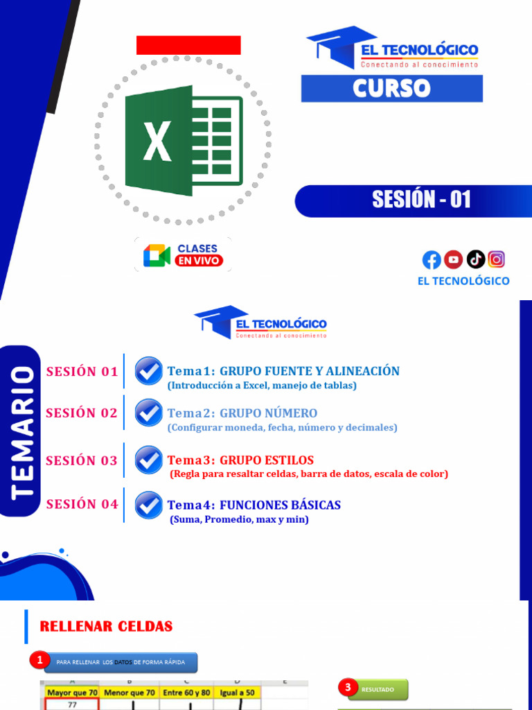 Sesión 03- Excel Nivel Básico - El Tecnológico | PDF | Microsoft Excel | Informática