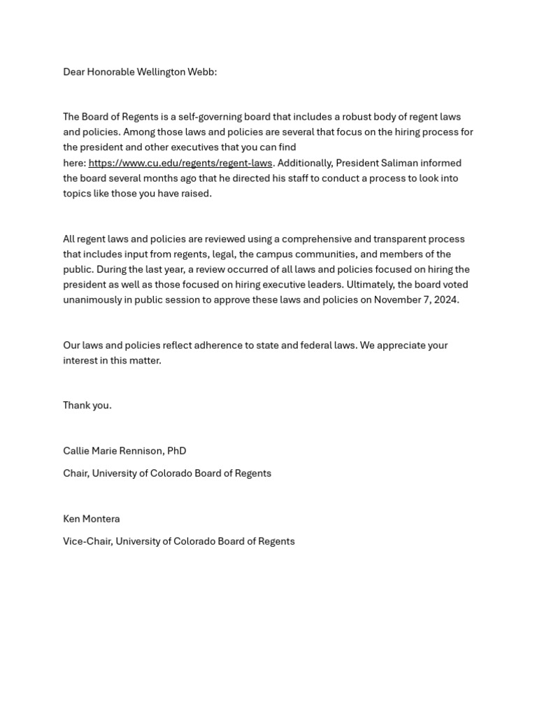 CU Board of Regents Hiring Policies Update | PDF