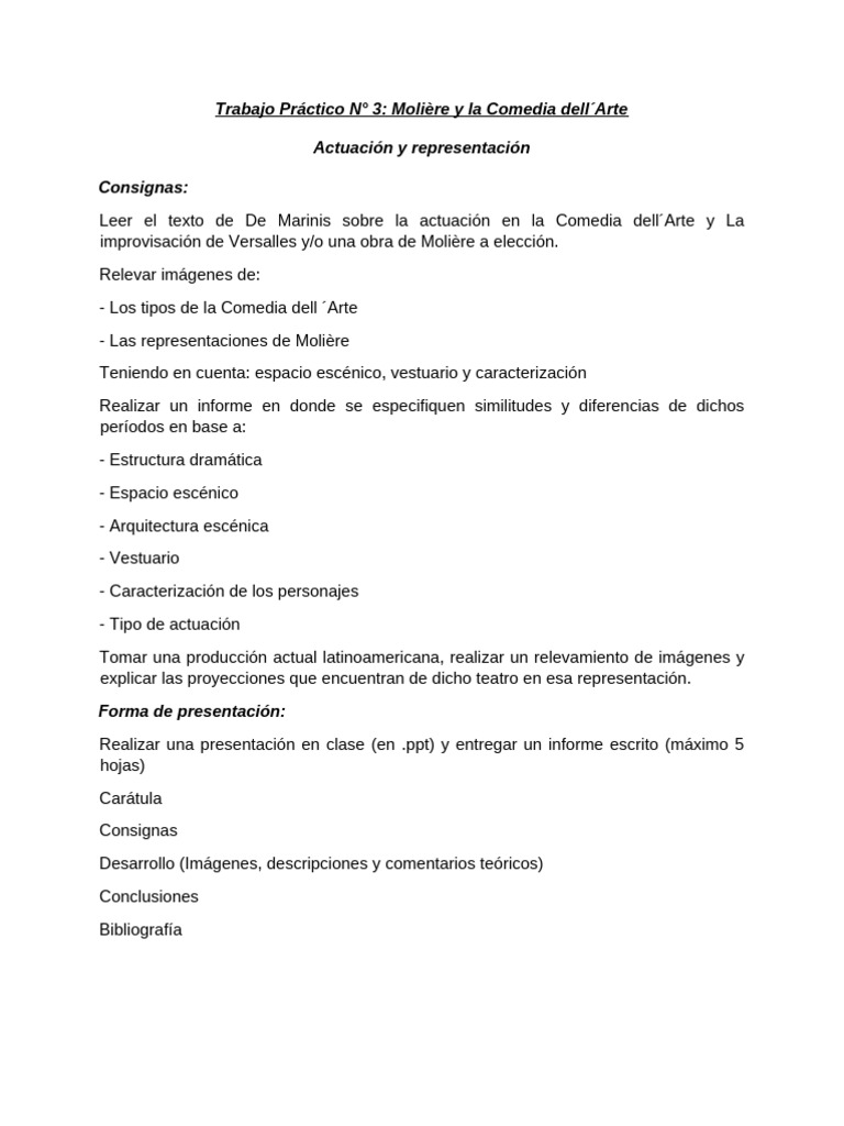 Trabajo Práctico N 3_ Molière y la Comedia dell Arte. Actuación y representación 10 (1) | PDF ...