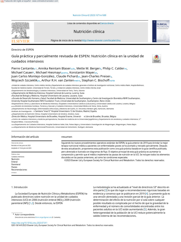 ESPEN Practical and Partially Revised Guideline Clinical Nutrition in The Intensive Care Unit ...