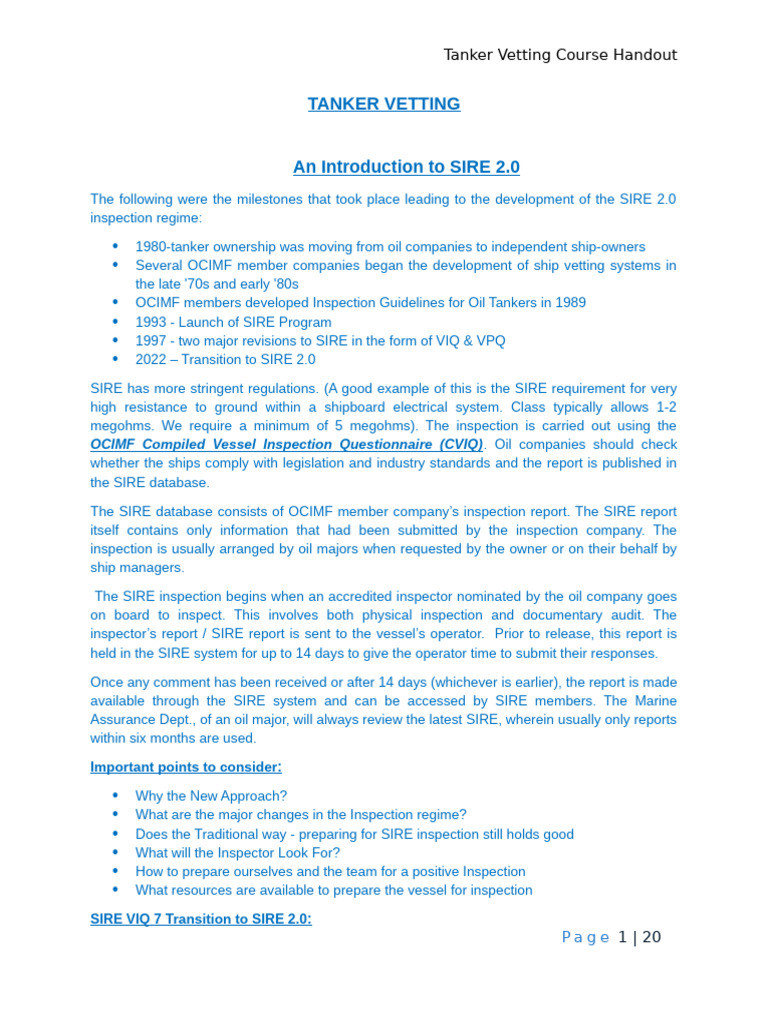 SIRE 2.0 Tanker Vetting Overview | PDF | Oil Tanker