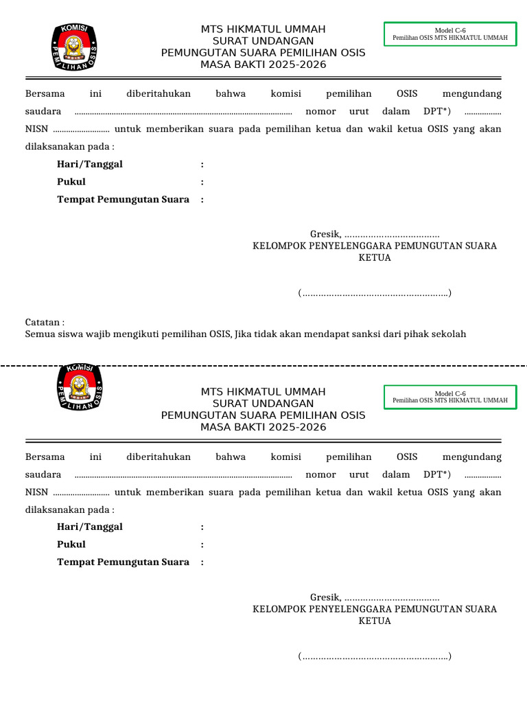 Surat Undangan Pemilihan OSIS 2025-2026 | PDF