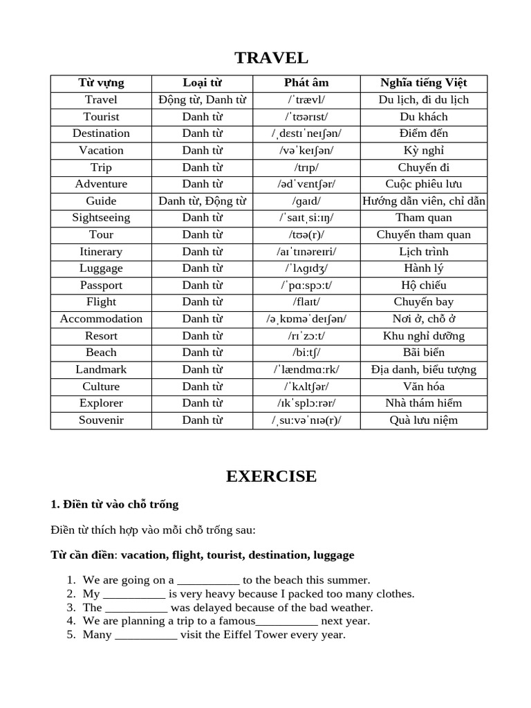 Vocab TRAVEL (V) | PDF