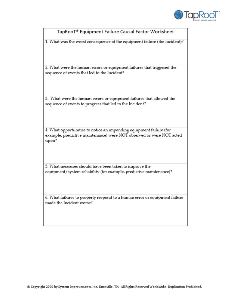 Causal Factor Worksheet - Equipment | PDF