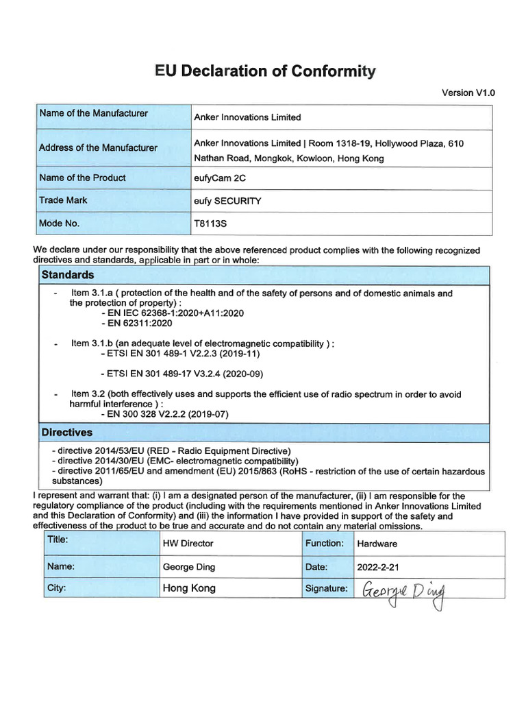 T8113S - EU Declaration of Conformity | PDF