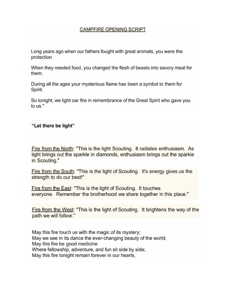SCOUTING CAMPFIRE SCRIPT | PDF