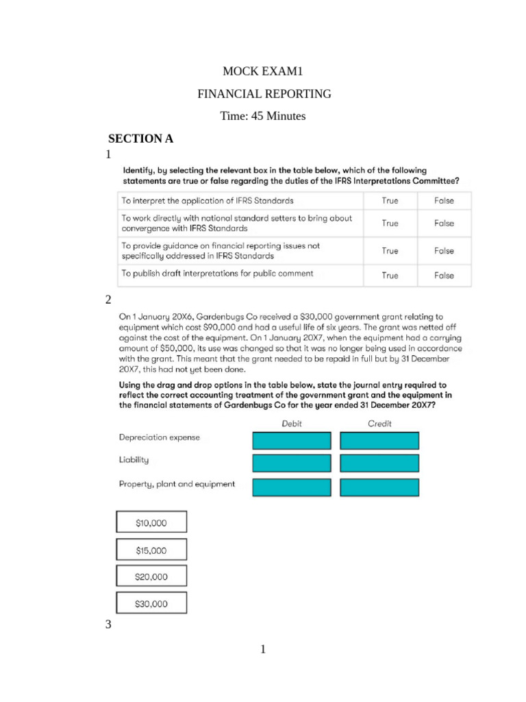 Financial Reporting Mock Exam 1 | PDF