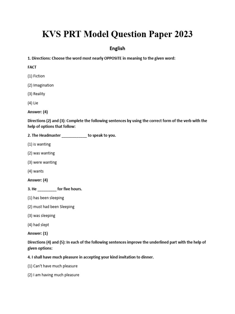 Kvs PRT Model Questions 2023 | PDF | Individualized Education Program ...