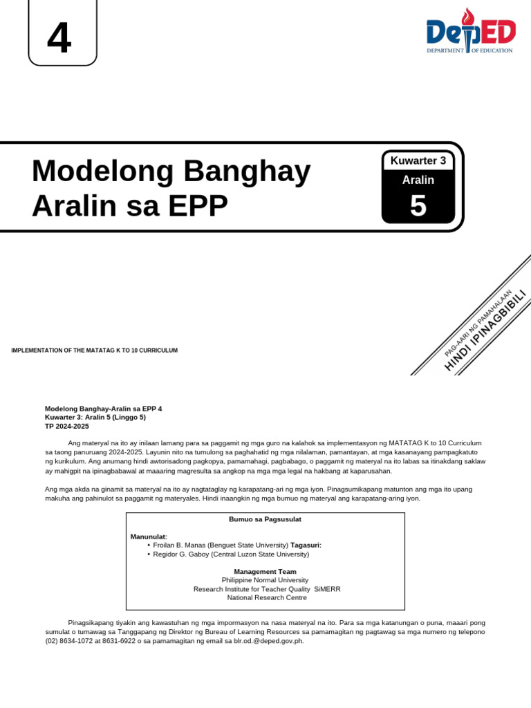 Q3 - LE - EPP 4 - Lesson 5 - Week 5 | PDF