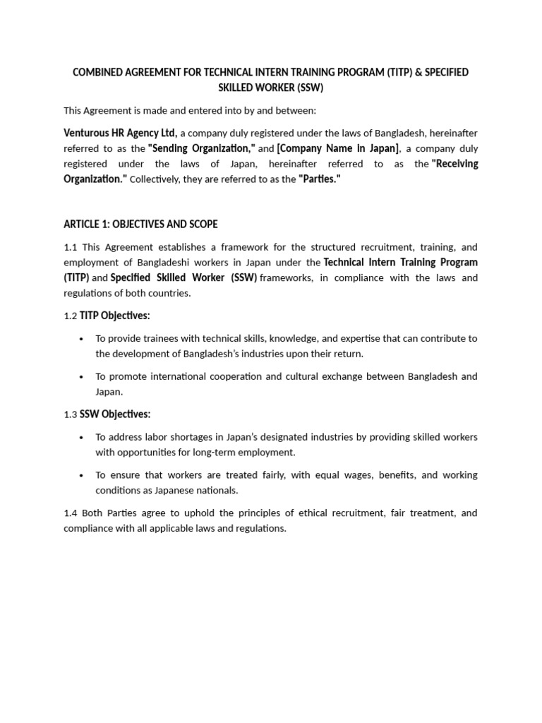 TITP & SSW Agreement Overview | PDF | Employment | Labor