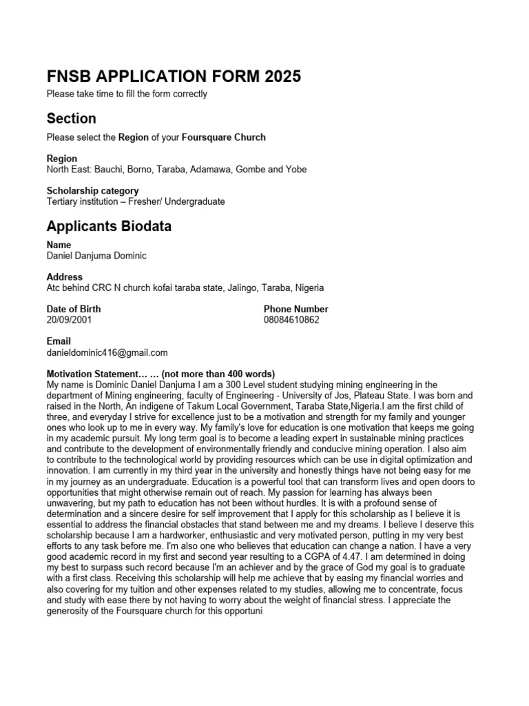 FNSB Application Form 2025 - 2041 | PDF