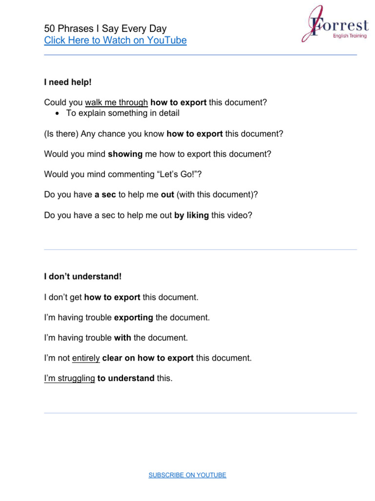 Daily English Phrases for Fluency | PDF | English Language | You Tube