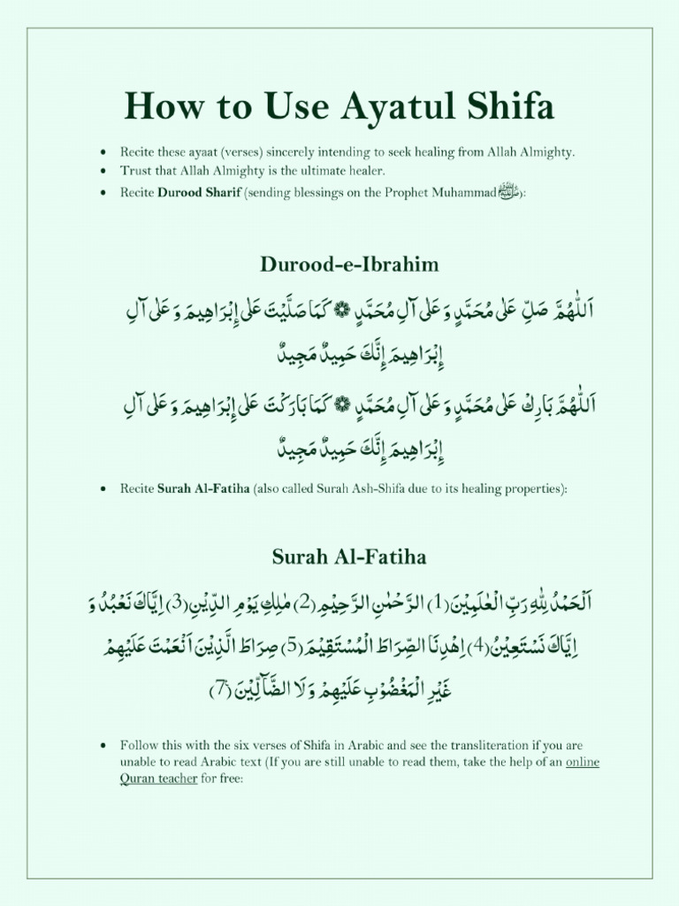 How To Use Ayat E Shifa | PDF