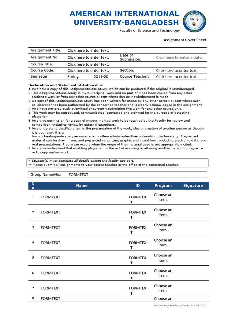 AIUB Assignment Cover Sheet | PDF | Plagiarism