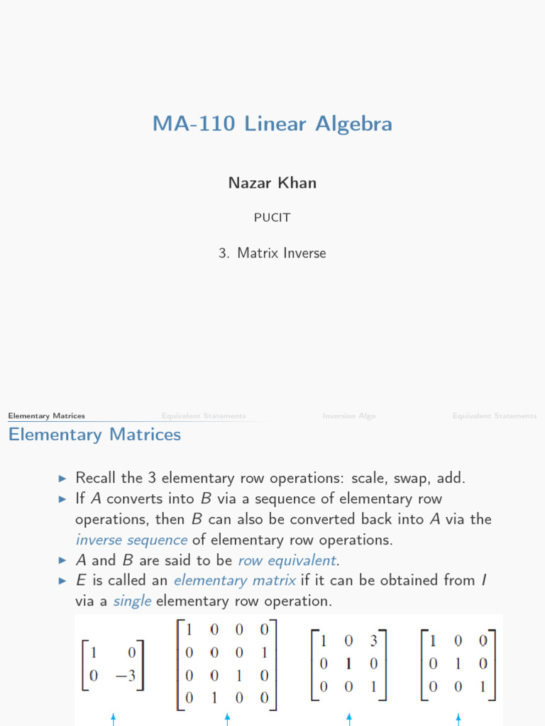 Lecture3 Matrix Inverse | PDF | Matrix (Mathematics) | System Of Linear Equations