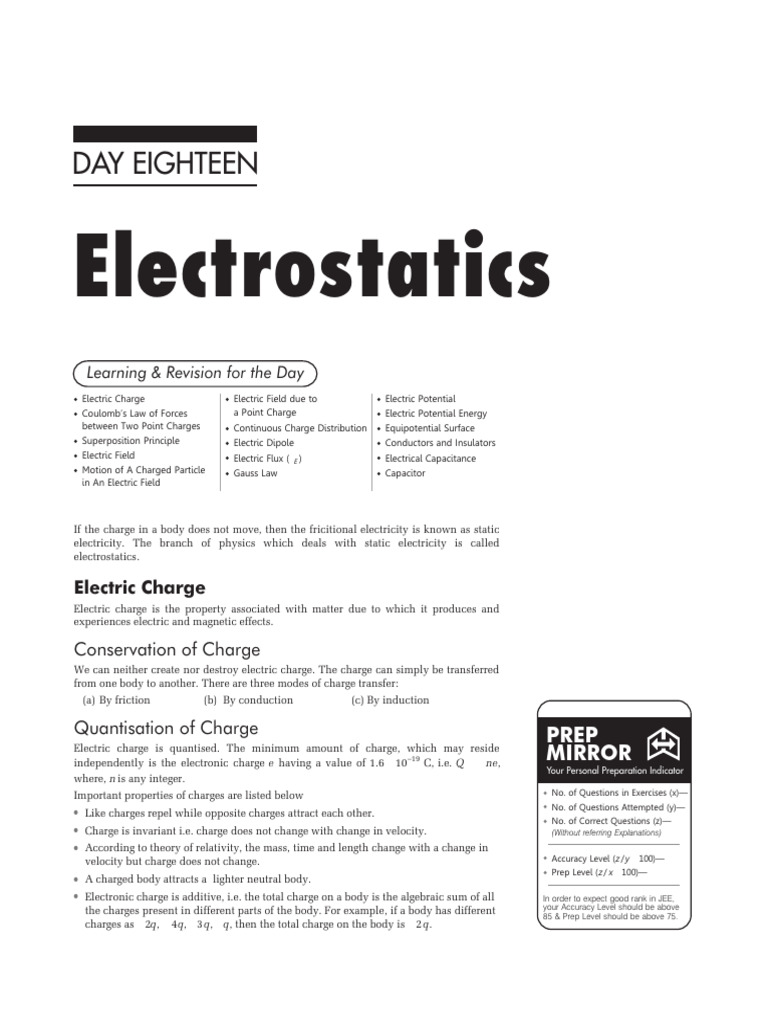 JEE Electrostatics Study Notes | PDF | Electric Field | Electric Charge