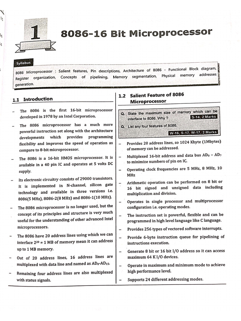 Unit No 1-8086 Microprocessor | PDF