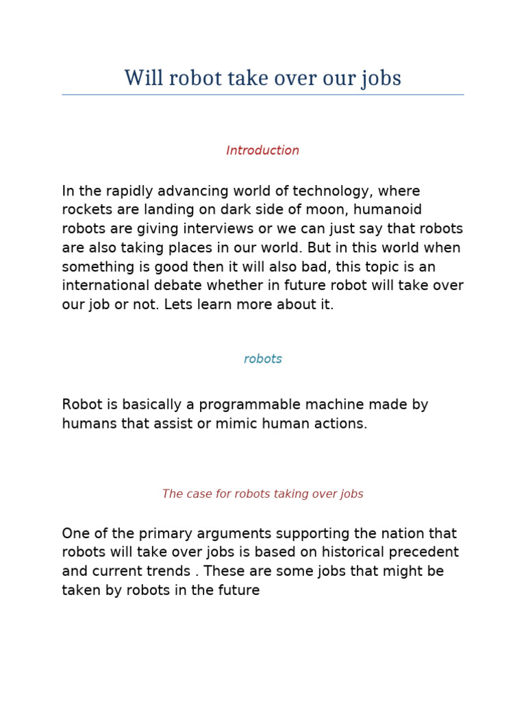 Will Robot Take Over Our Jobs | PDF | Robot | Robotics