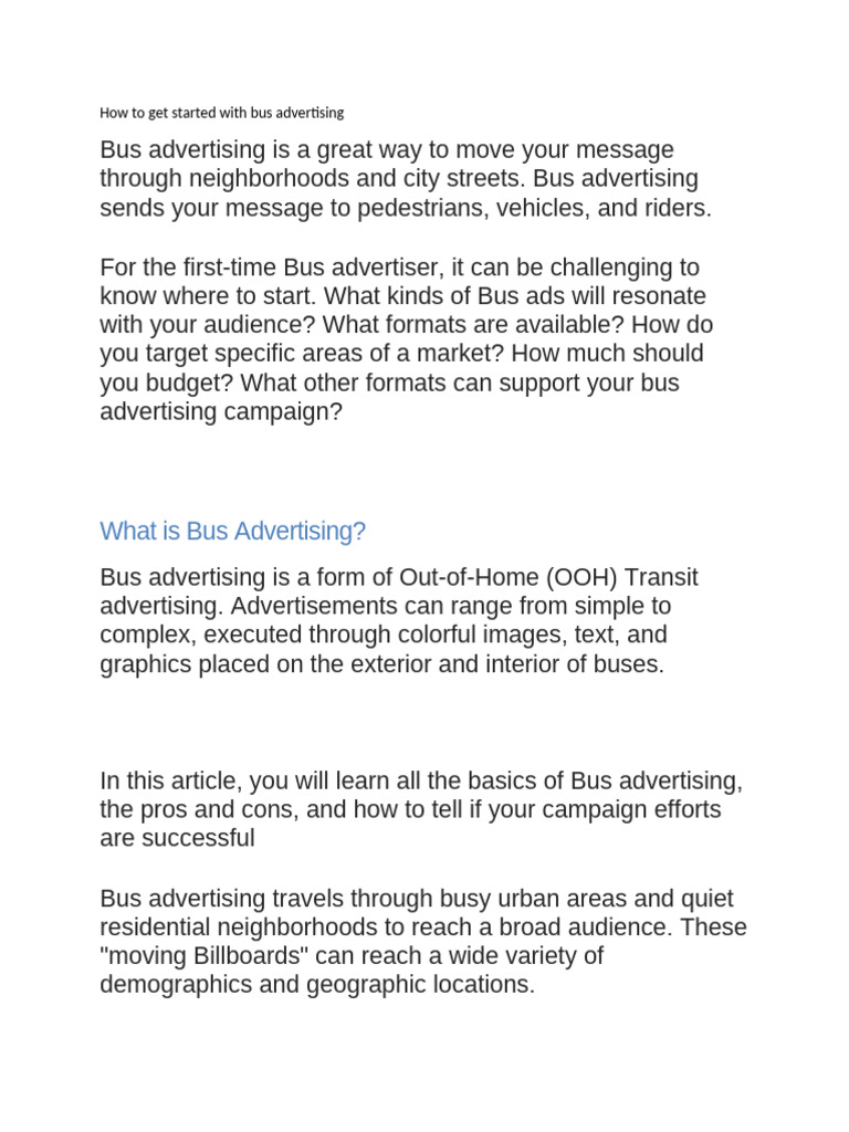 Getting Started with Bus Advertising | PDF | Bus | Advertising
