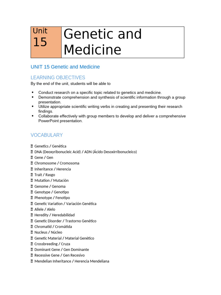 Student - Handout Unit 15 | PDF | Dna | Genetics