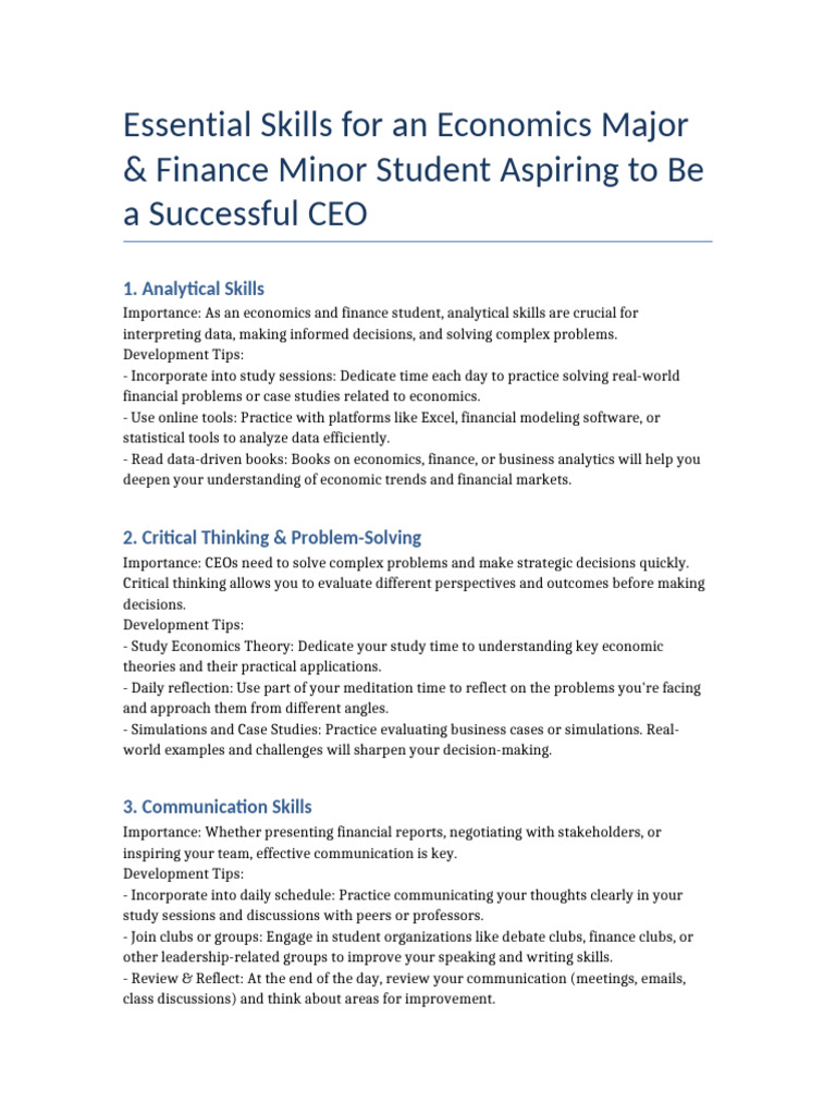 Key Skills for Future CEOs in Economics | PDF | Mentorship | Emotional ...