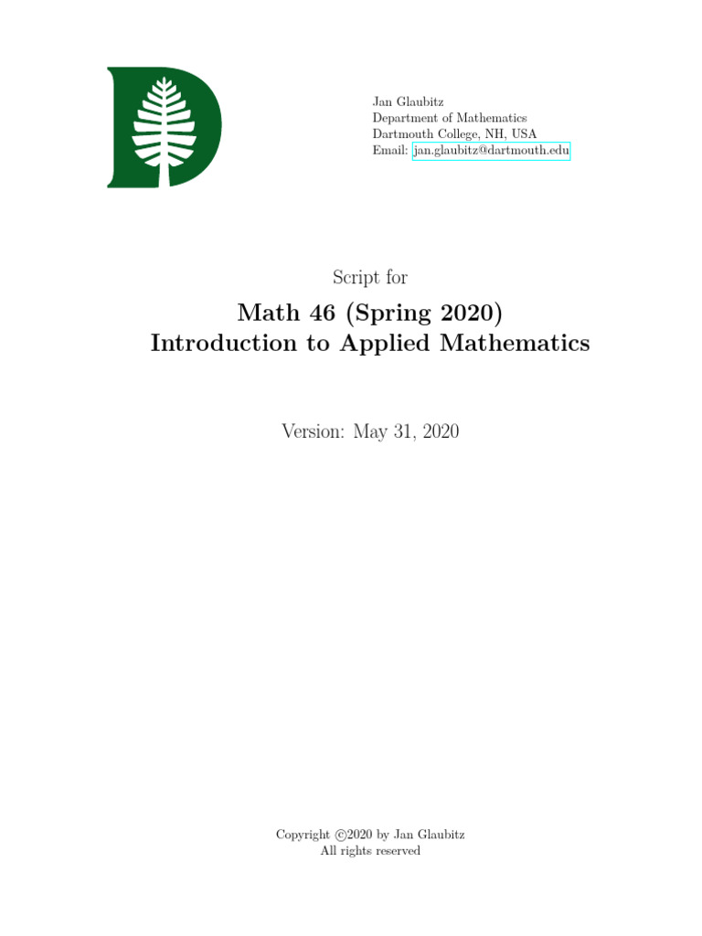 Introduction to Applied Mathematics Math 46 | PDF | Calculus Of ...