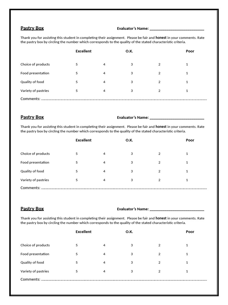 Evaluator Feedback for Pastry Box | PDF