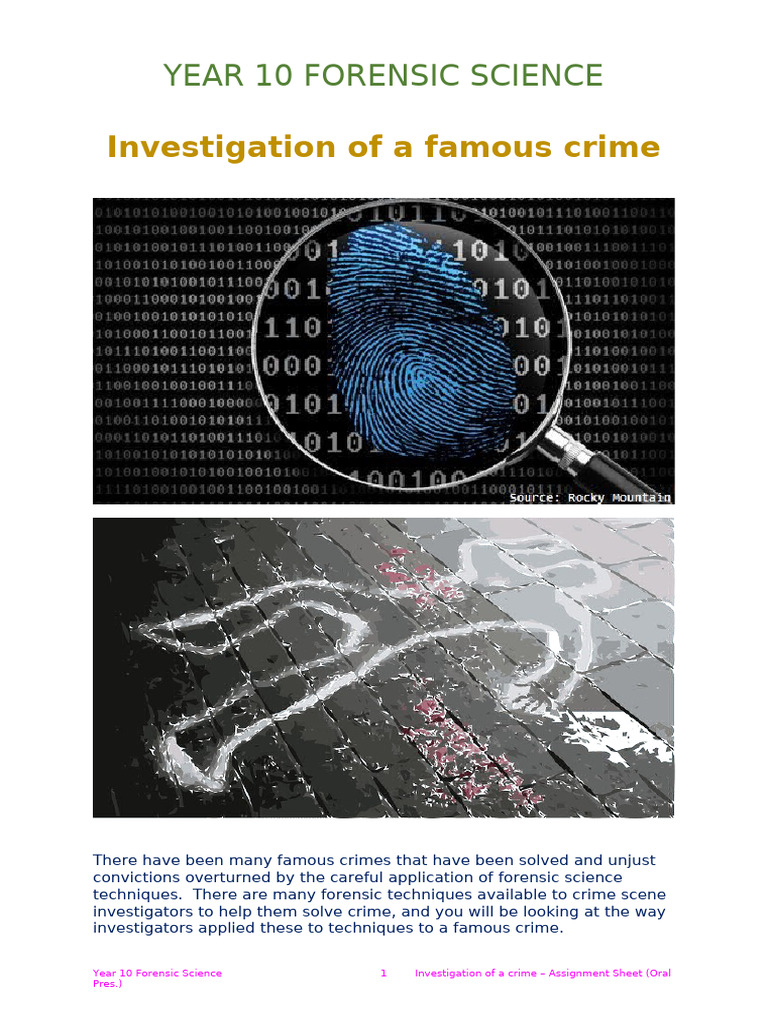 Forensic Science Investigation - Assignment Sheet (Oral Presentation ...
