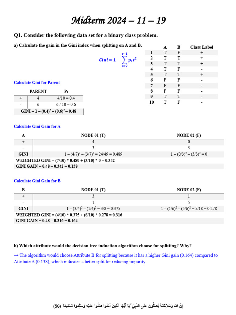 Answer Midterm 2024 - 11 - 19 | PDF | Statistical Analysis | Teaching Mathematics