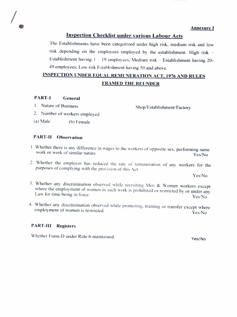 Inspection Checklist Labour | PDF | Employment | Overtime