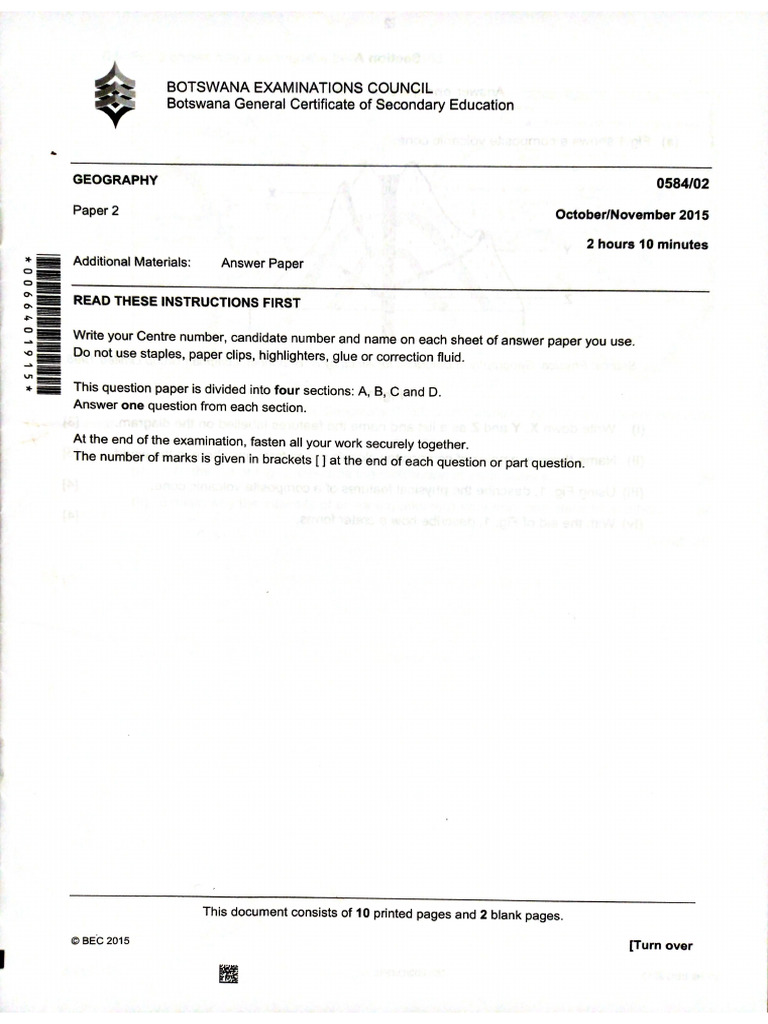 Geography Paper 2 2015 BGCSE | PDF