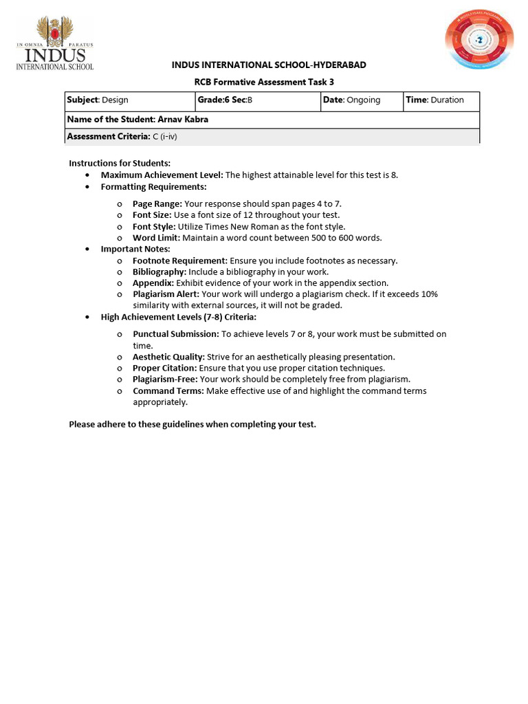 Gr6_Cr C Final Arnav Kabra | PDF | Reason | Information