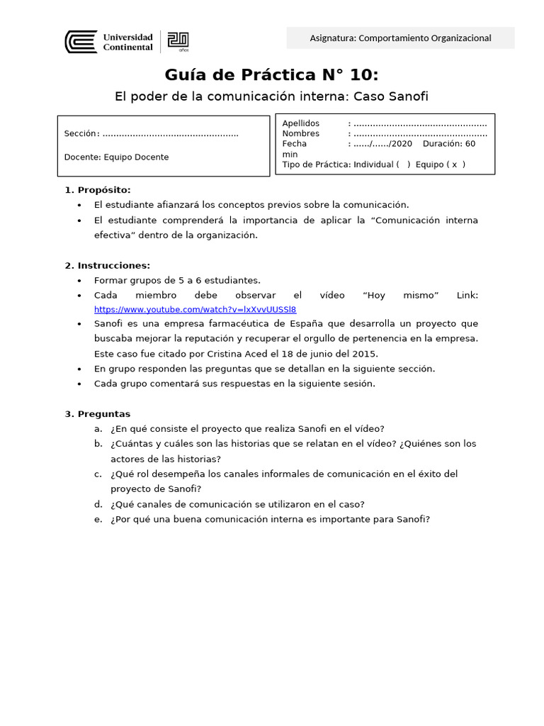 Guía Práctica Nro 10 - Semana 11 - El Poder de La Comunicación Interna | PDF
