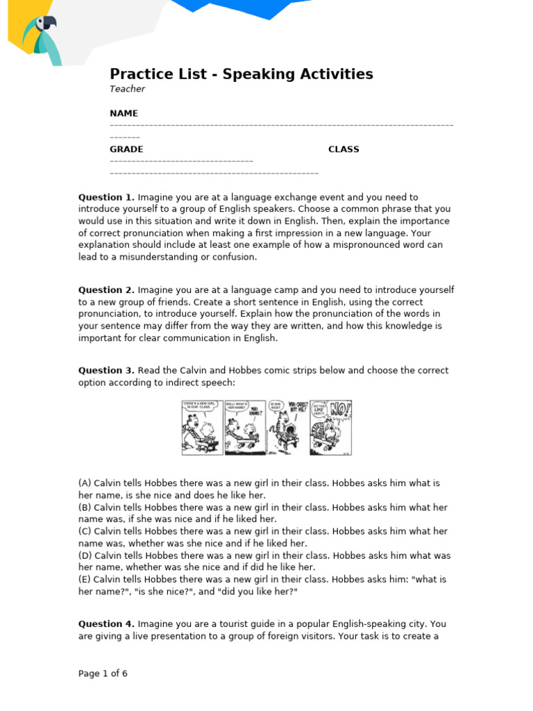 Speaking Activities for Language Learners | PDF | English Language ...